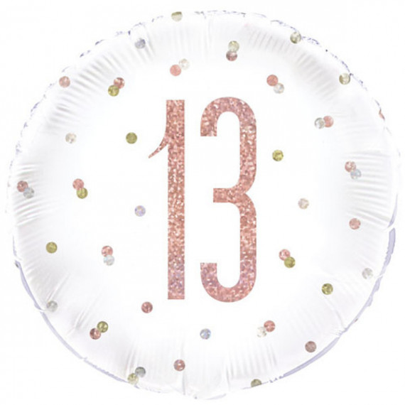 Rose Gold 13th Birthday Round Foil Balloon - Inflated